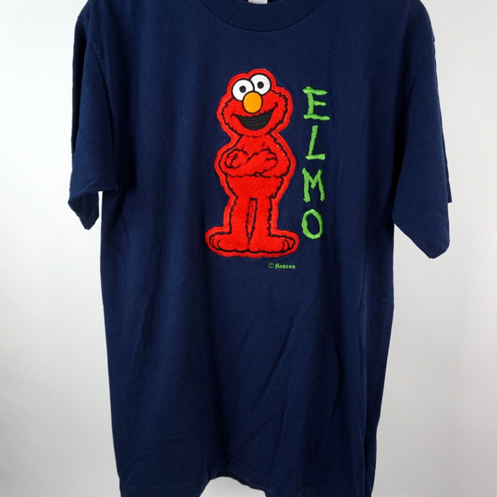 Sesame Street Elmo T-Shirt Fuzzy Patch Spellout - Gem